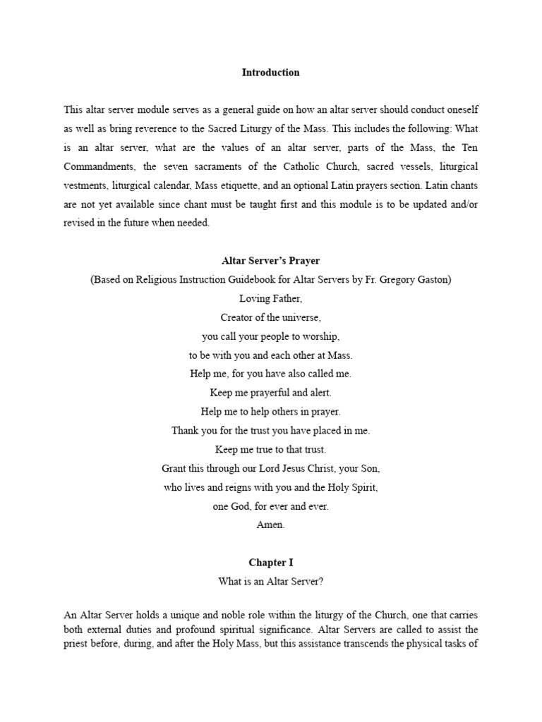 Altar Server Guide: Roles and Values | PDF | Eucharist | Sacraments