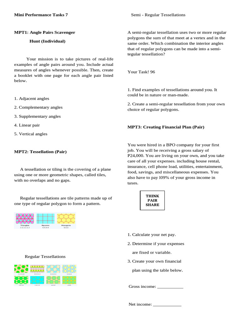 Engaging Mini Performance Tasks Guide | PDF | Euclidean Geometry ...