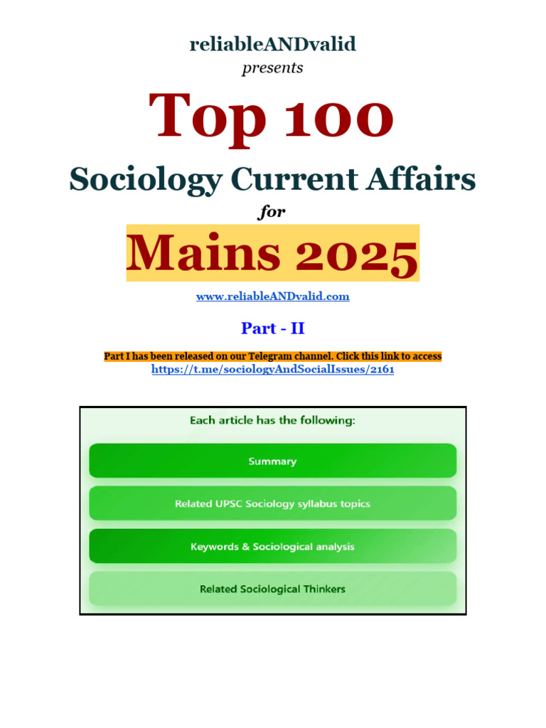 Top 100 Sociology Current Affairs 2025 | PDF | Sociology | Social ...