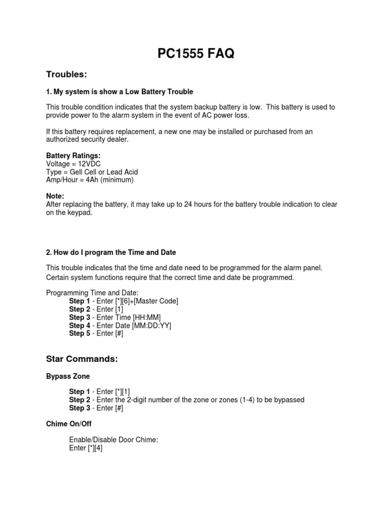 Alarm System - DSC Pc1555 - Faq | PDF | Battery (Electricity) | Computing