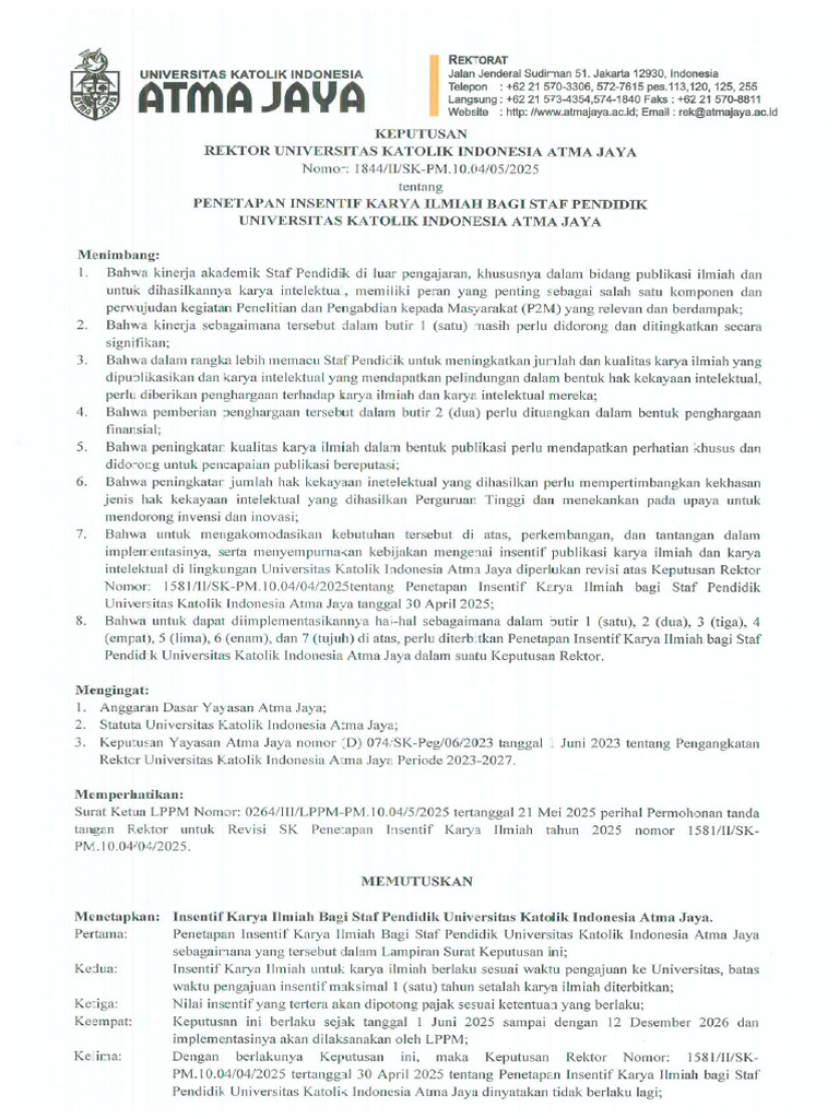SK 1844 Penetapan Karya Ilmiah Bagi Staf Pendidik & Lamp (2025) | PDF | Elsevier | Science