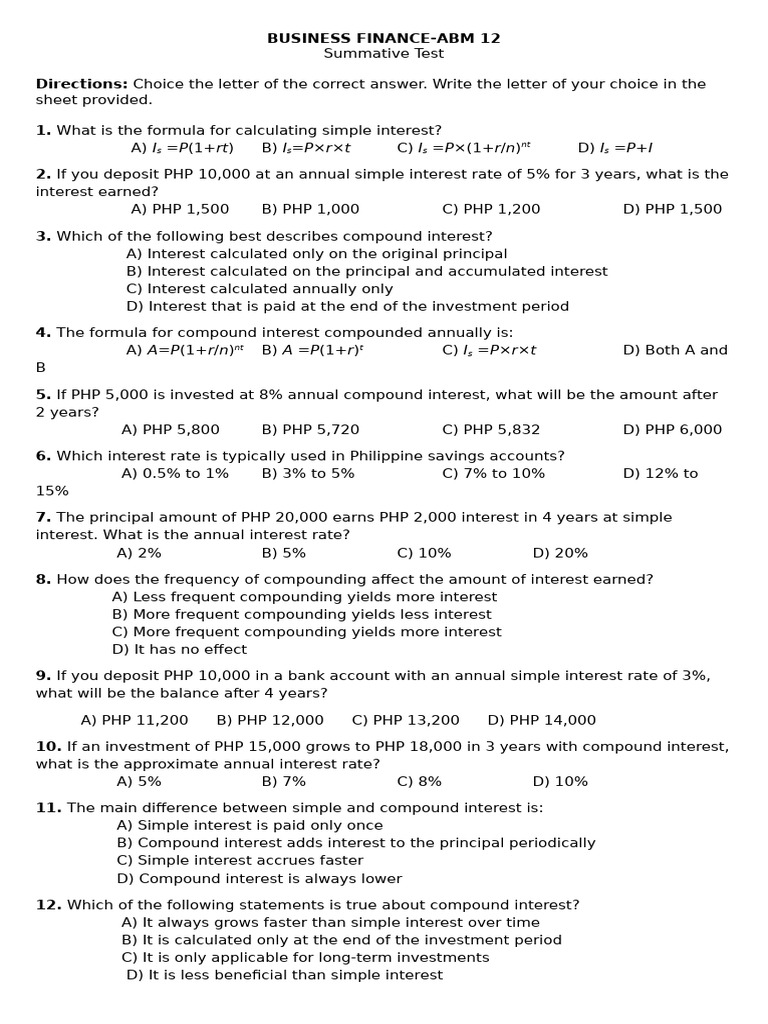 Compound Interest Test Worksheet | PDF | Compound Interest | Interest