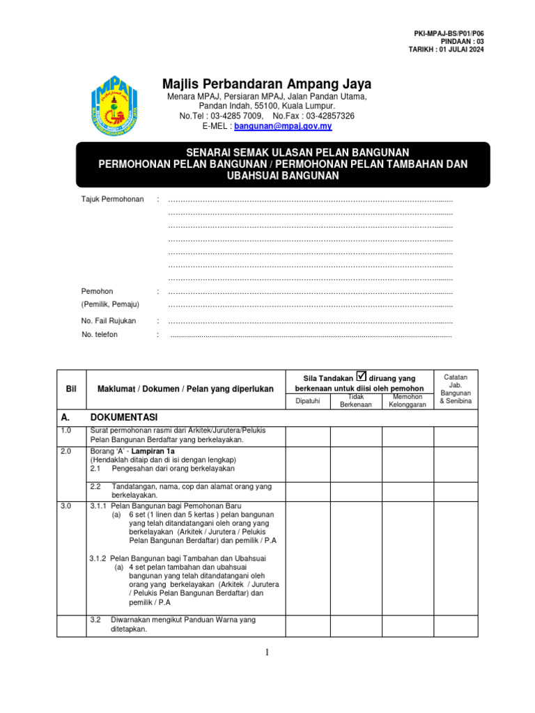 Borang Senarai Semak Ulasan Pelan Bangunan 4 | PDF
