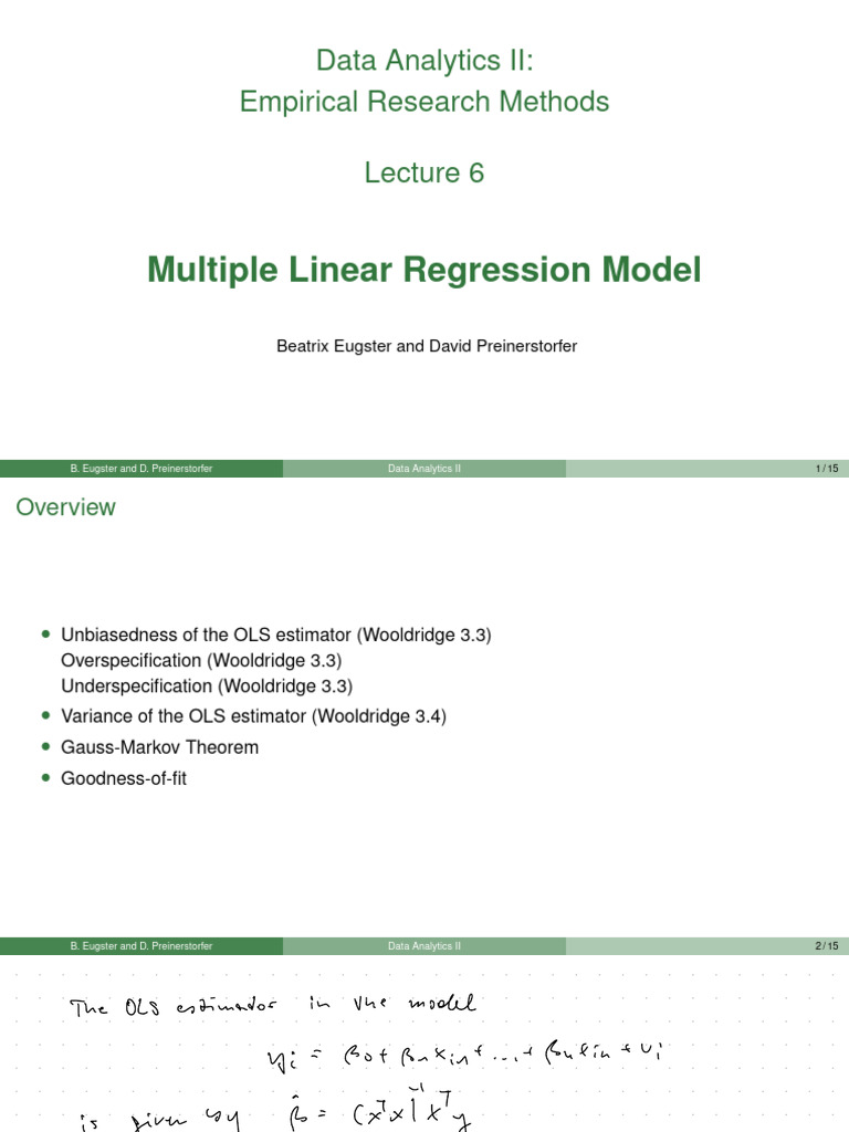 Lecture Slides On Statistics at Uni St. Gallen | PDF | Ordinary Least Squares | Bias Of An Estimator