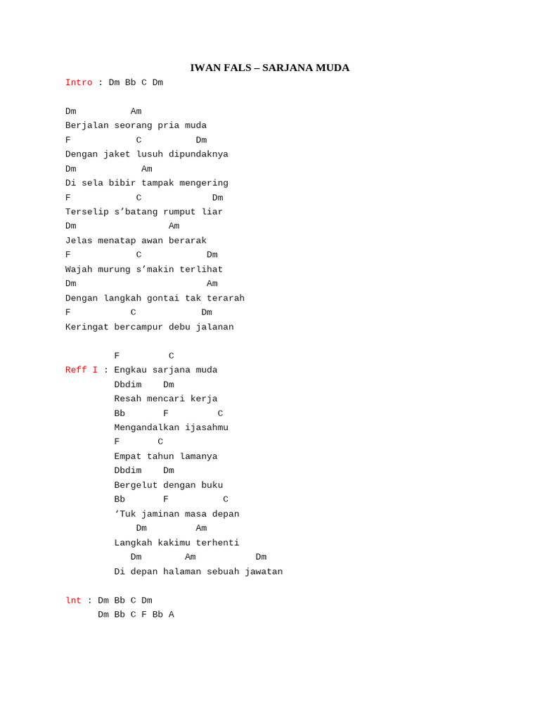 Chord Lagu Iwan Fals untuk Gitar | PDF