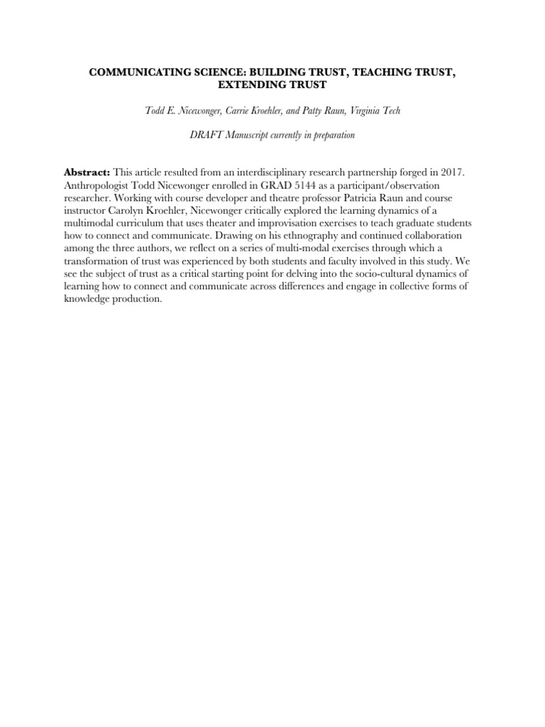 Communicating Science Building Trust Tea | PDF