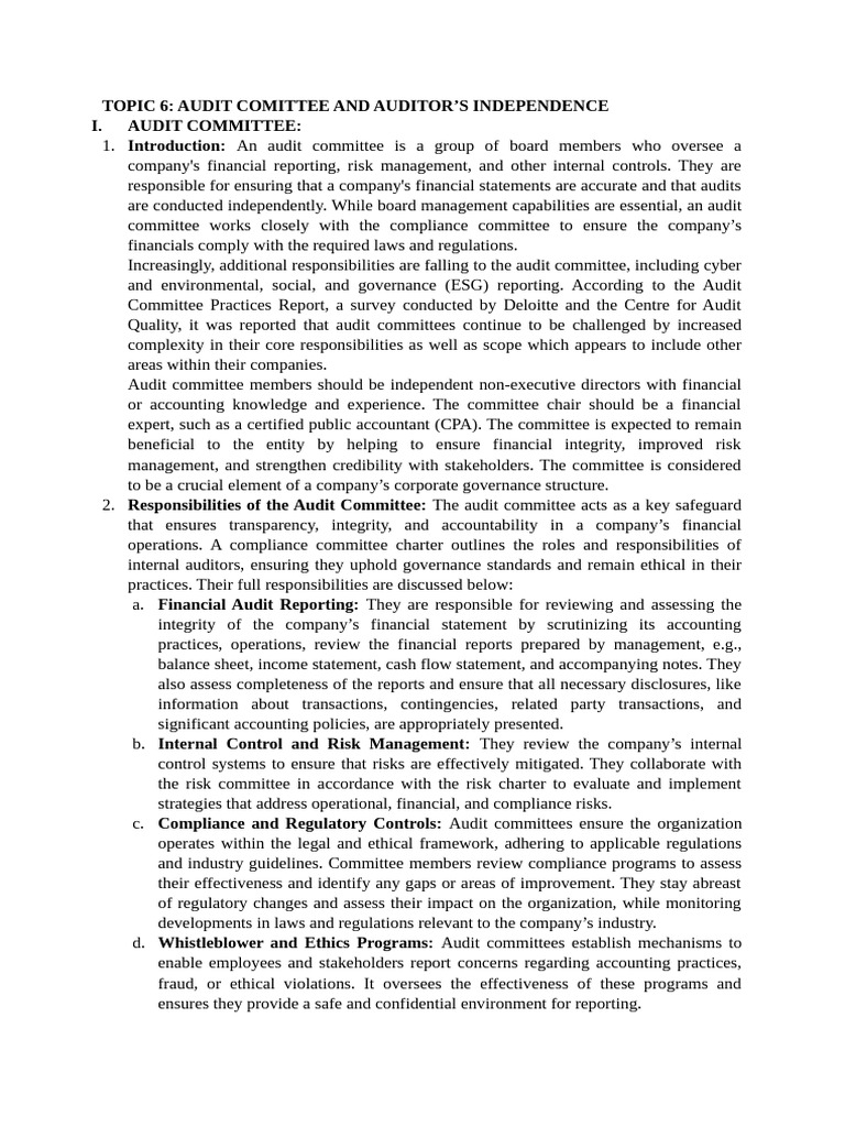 Audit Committee Roles and Responsibilities | PDF | Audit | Audit Committee