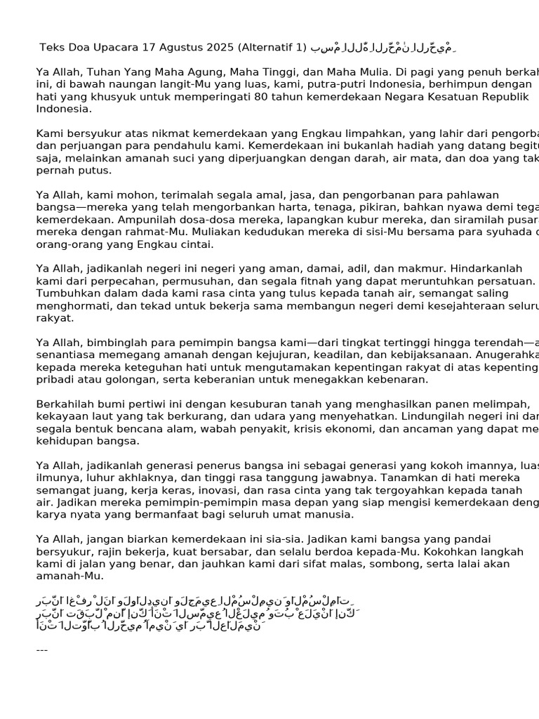 Doa Upacara 17 Agustus 2025 | PDF