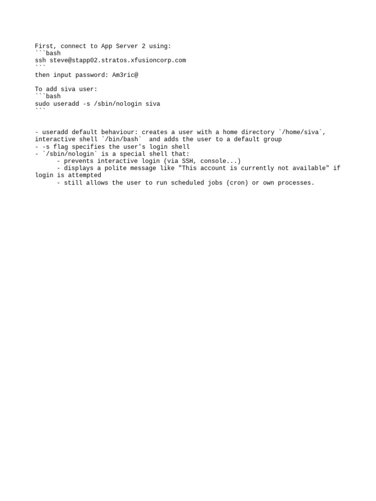 Day 1 Linux User Setup With Non-Interactive Shell | PDF
