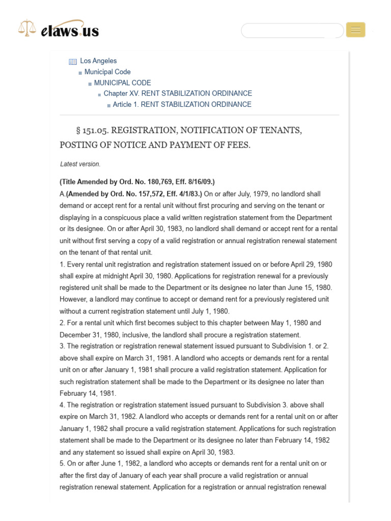 151.05. Registration, Notification of Tenants, Posting of Notice and ...