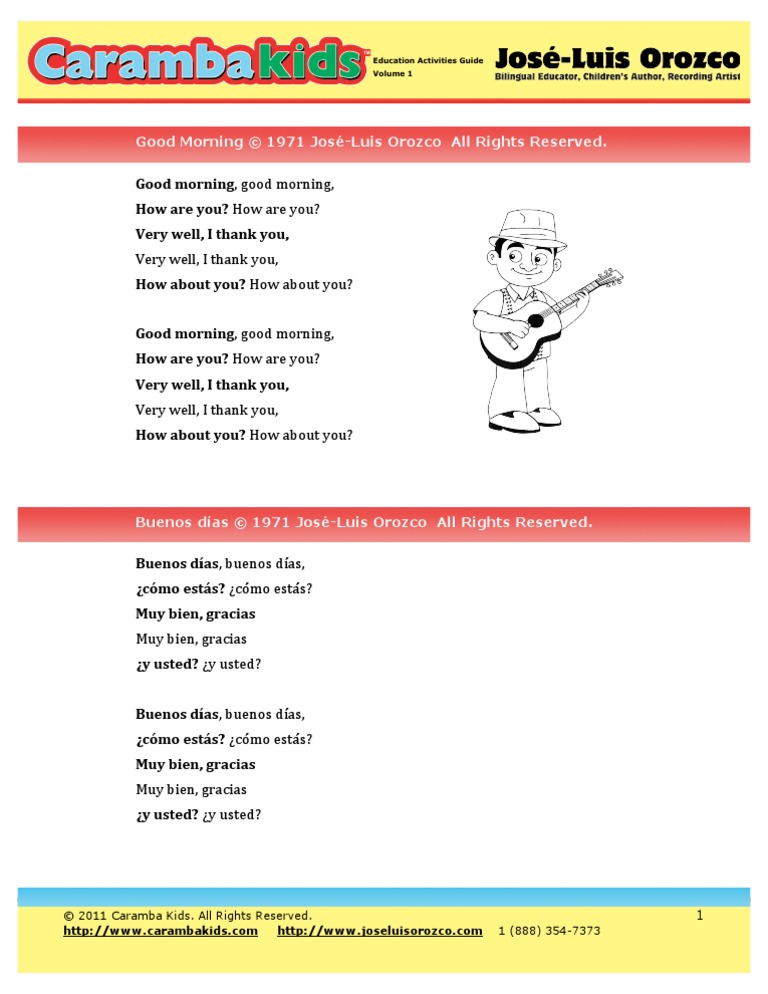 Lyrics Good Morning Buenos Dias | PDF