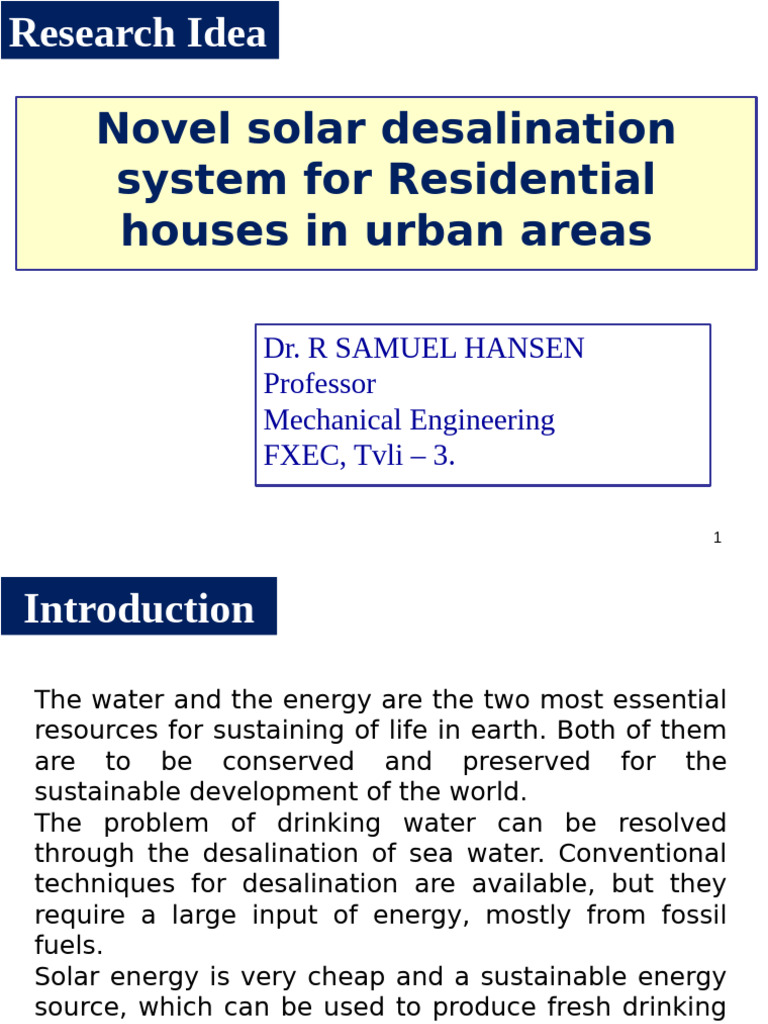 Solar Desalination for Urban Homes | PDF | Desalination | Water