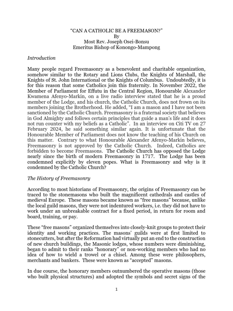 Freemasonry and The Catholic Church 26 January 2025 | PDF | Freemasonry ...