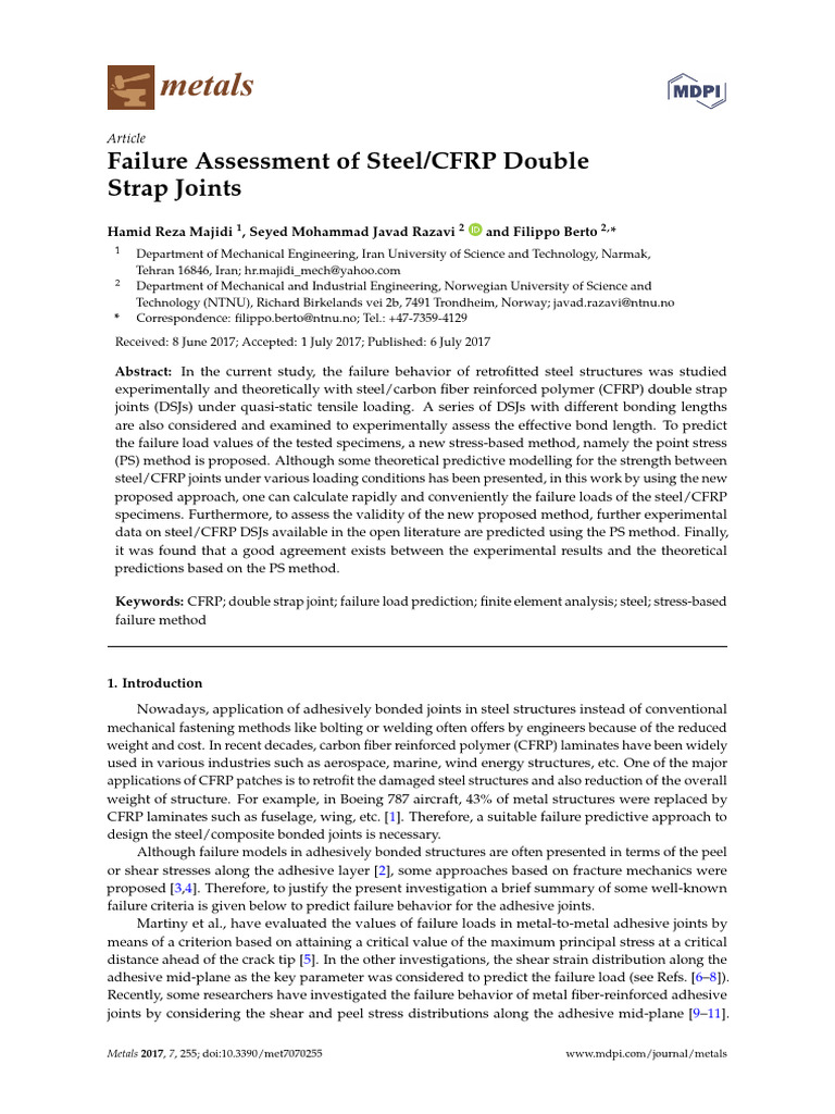 Failure Assessment of SteelCFRP Double Strap Joint | PDF | Strength Of ...