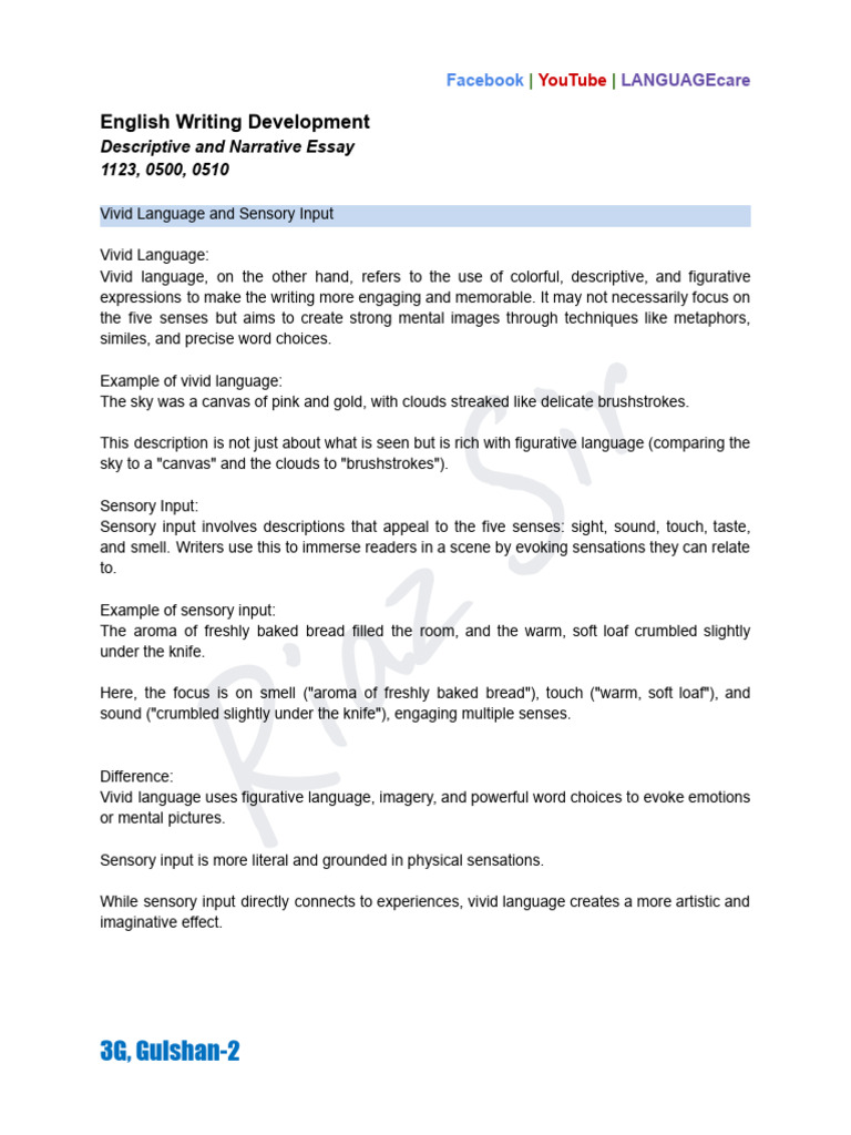 Vivid Language and Sensory Details | PDF | Senses | Perception