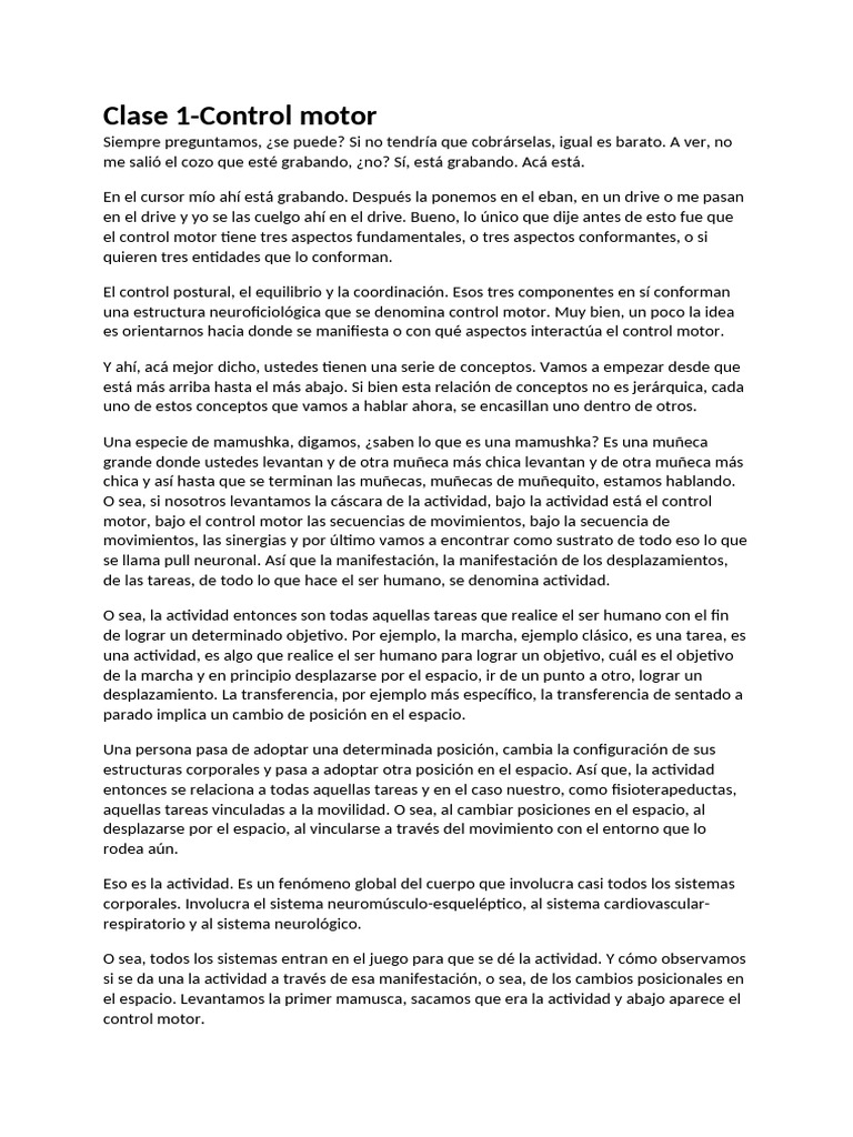 Clase 1-Control Motor | PDF | Neurona | Cerebro