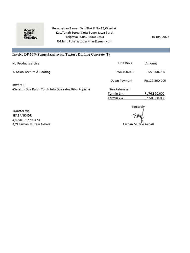 Invoice Acian Texture & Coating | PDF