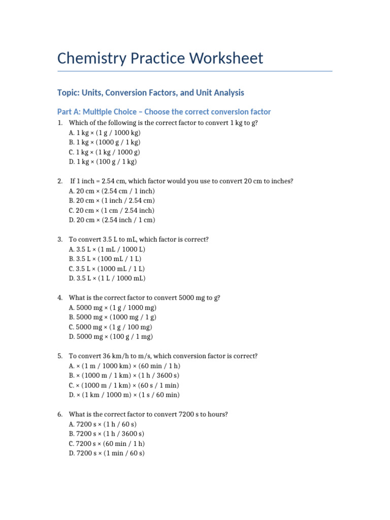 สำเนา Chemistry Unit Conversion Practice M4 | PDF