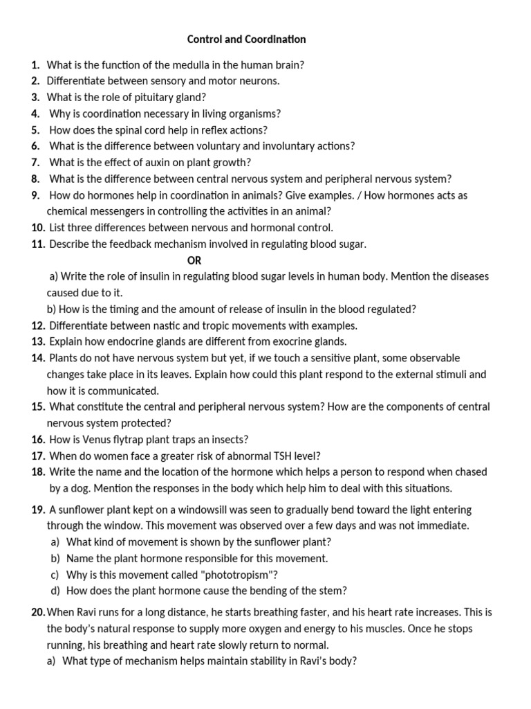 Control_and_Coordination_Worksheet | PDF | Hormone | Nervous System