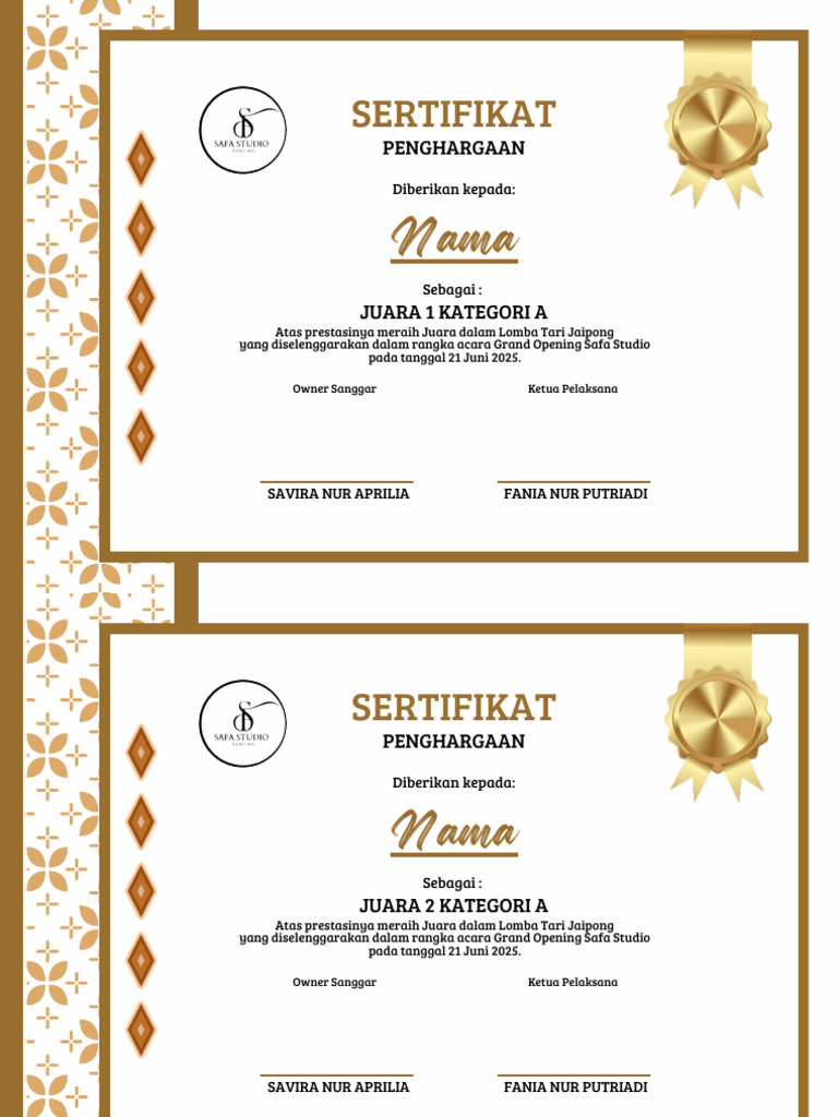 Sertifikat Safa Studio | PDF
