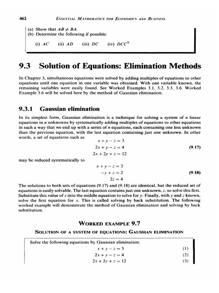 Gaussian Elimination Method | PDF | Matrix (Mathematics) | Equations