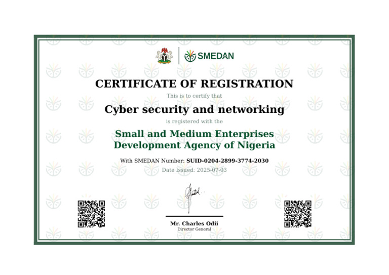 Certificate of Registration Cyber Security and Networking: Small and ...