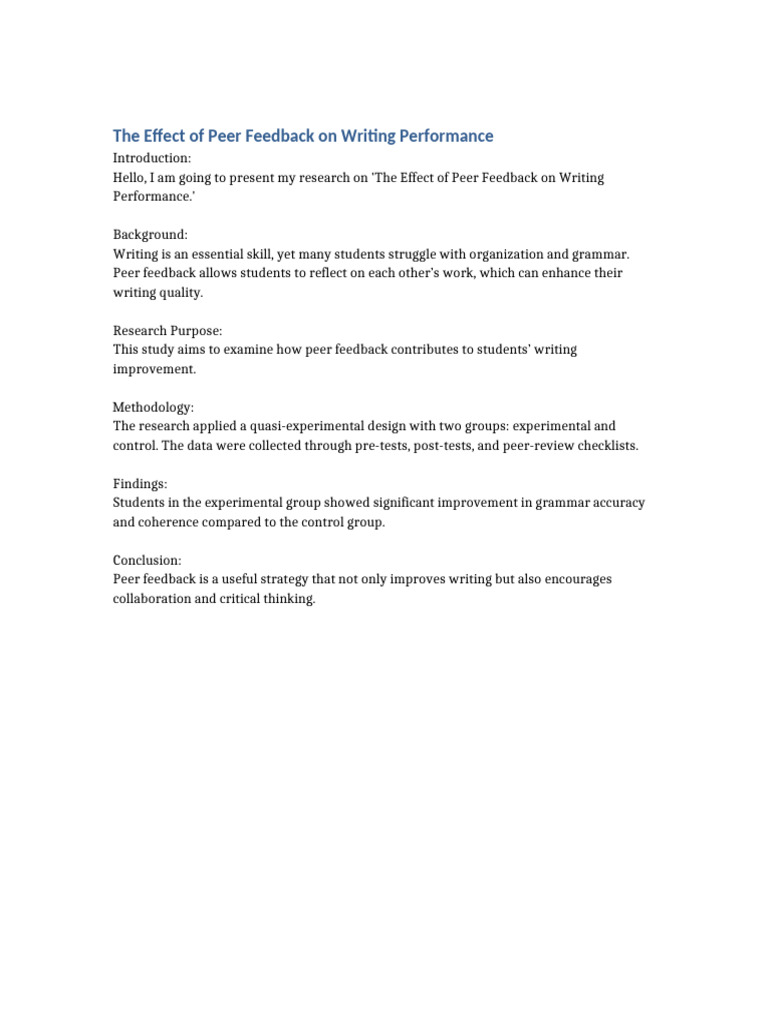 Impact of Peer Feedback on Writing Skills | PDF