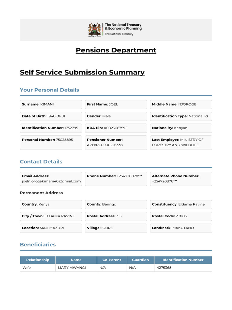 Pension Registration Summary for Kimani | PDF | Pension | Social Policy