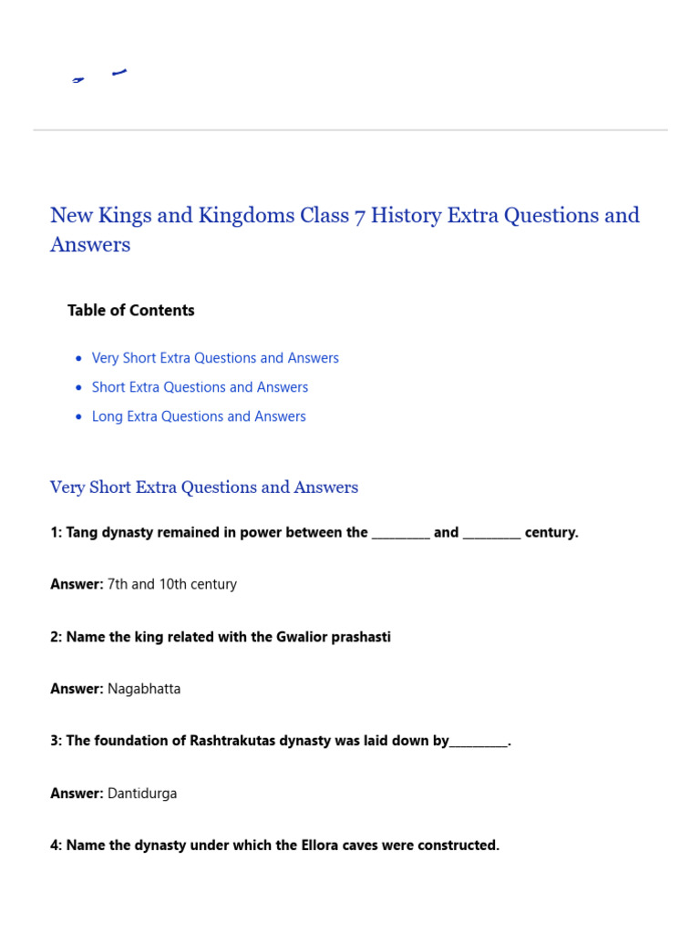 Class 7 History Chapter 2 New Kings and Kingdoms Extra Questions and ...
