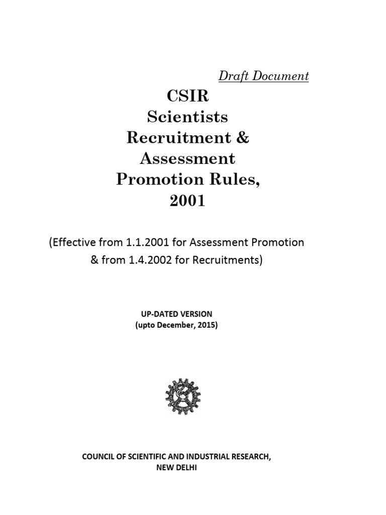 CSIR Scientists Promotion Rules 2001 | PDF | Recruitment | Government ...