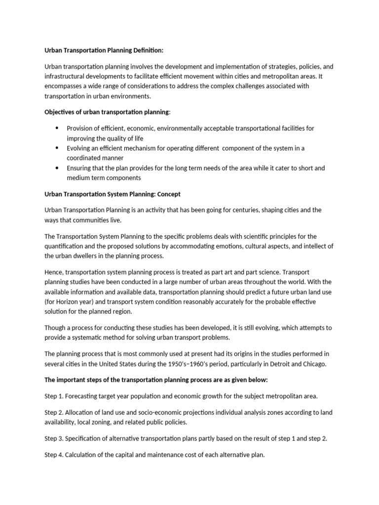 Urban Transportation Planning Overview | PDF | Transport | Public Transport