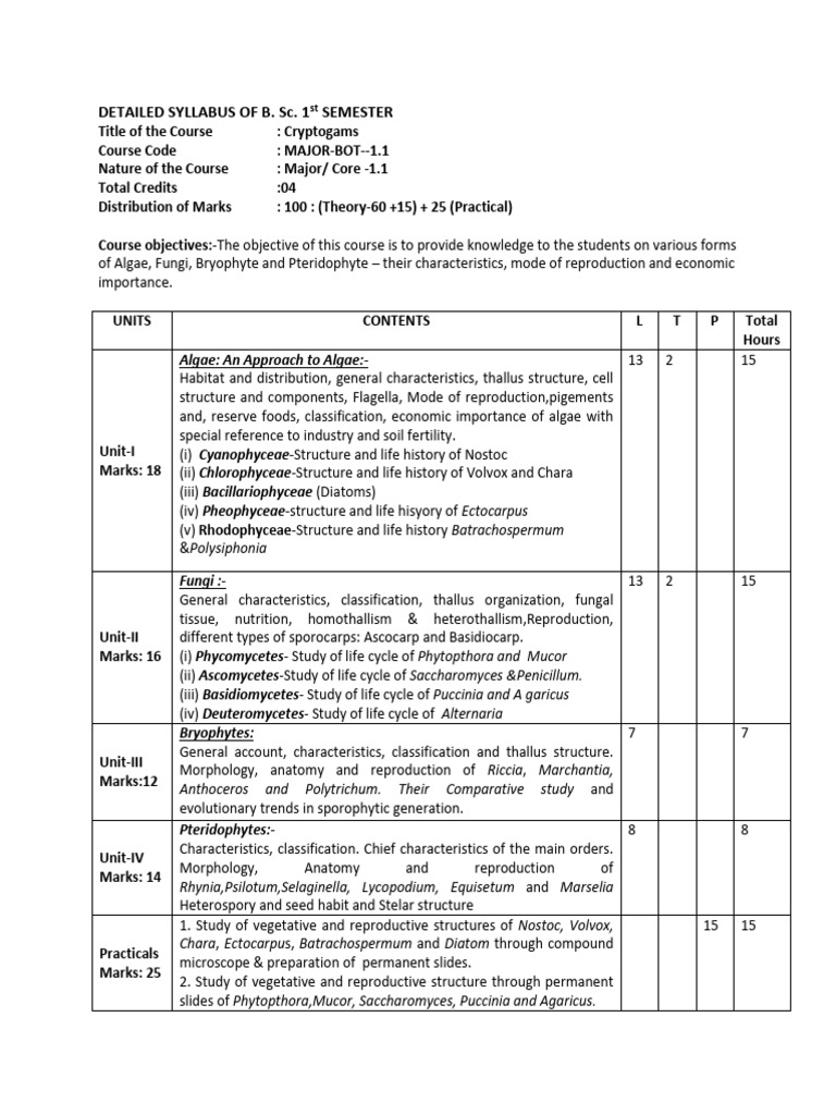 Botany Syllabus (Major & Sec) 1st Semester (NEP) | PDF | Biology ...