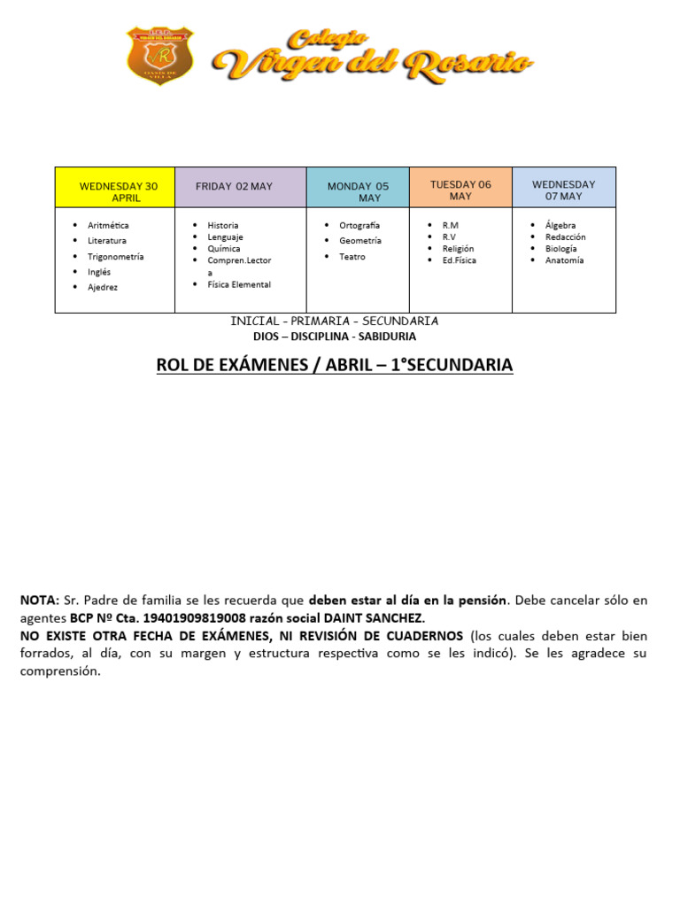 Rol de Exámenes - Básico - Abril | PDF