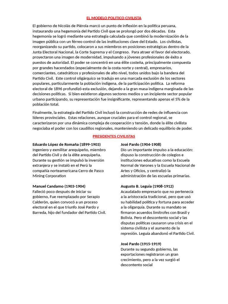 Última fase del modelo político civilista | PDF