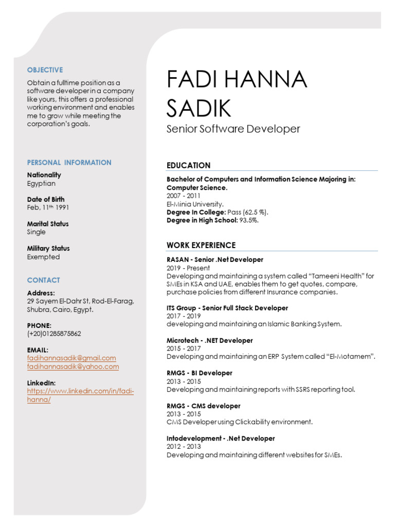Fadi Hanna sadikCV-2-19-9 | PDF | Computing | Software Engineering
