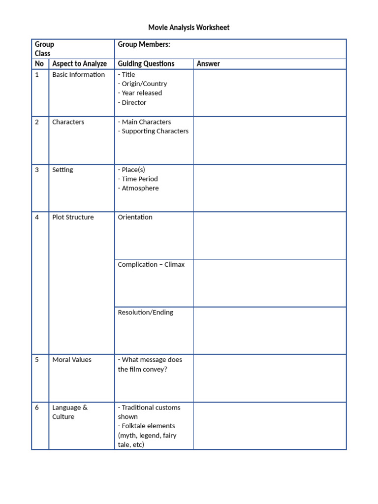 Movie Analysis Worksheet Template | PDF