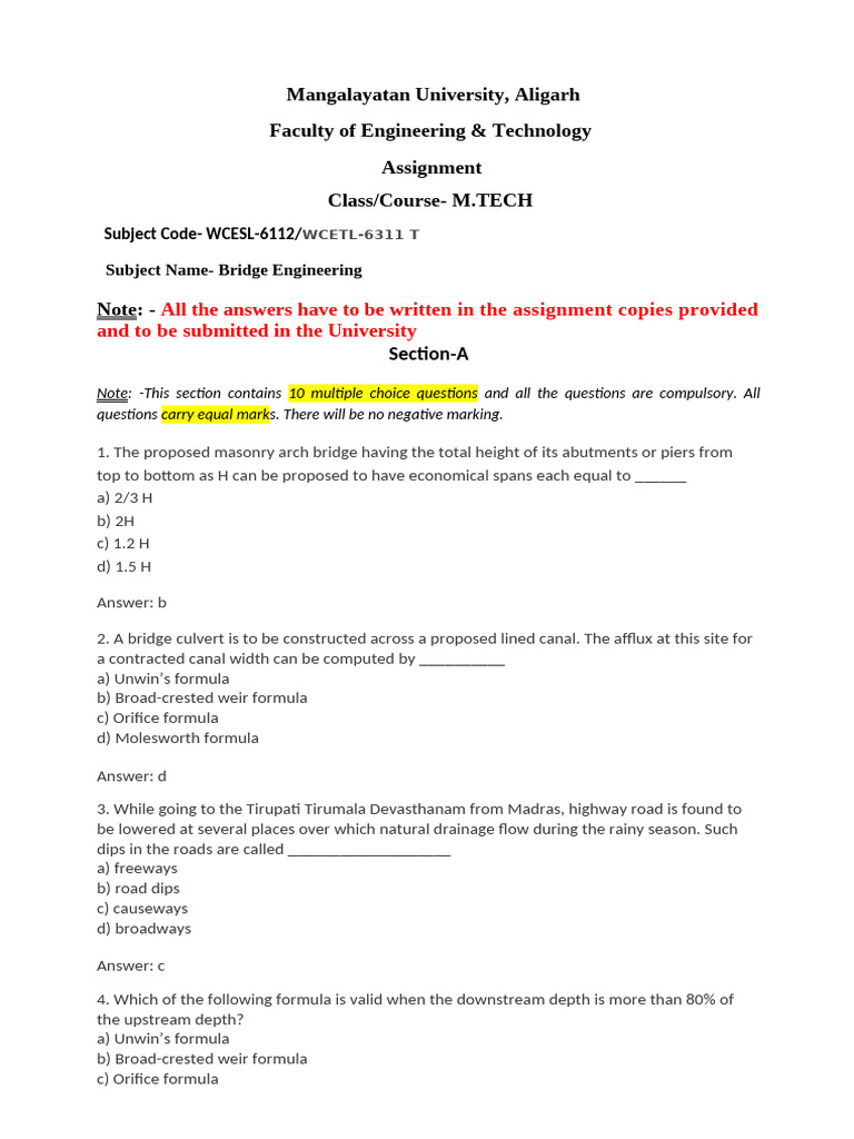 Bridge Engineering Assignment Guide | PDF | Bridge | Civil Engineering
