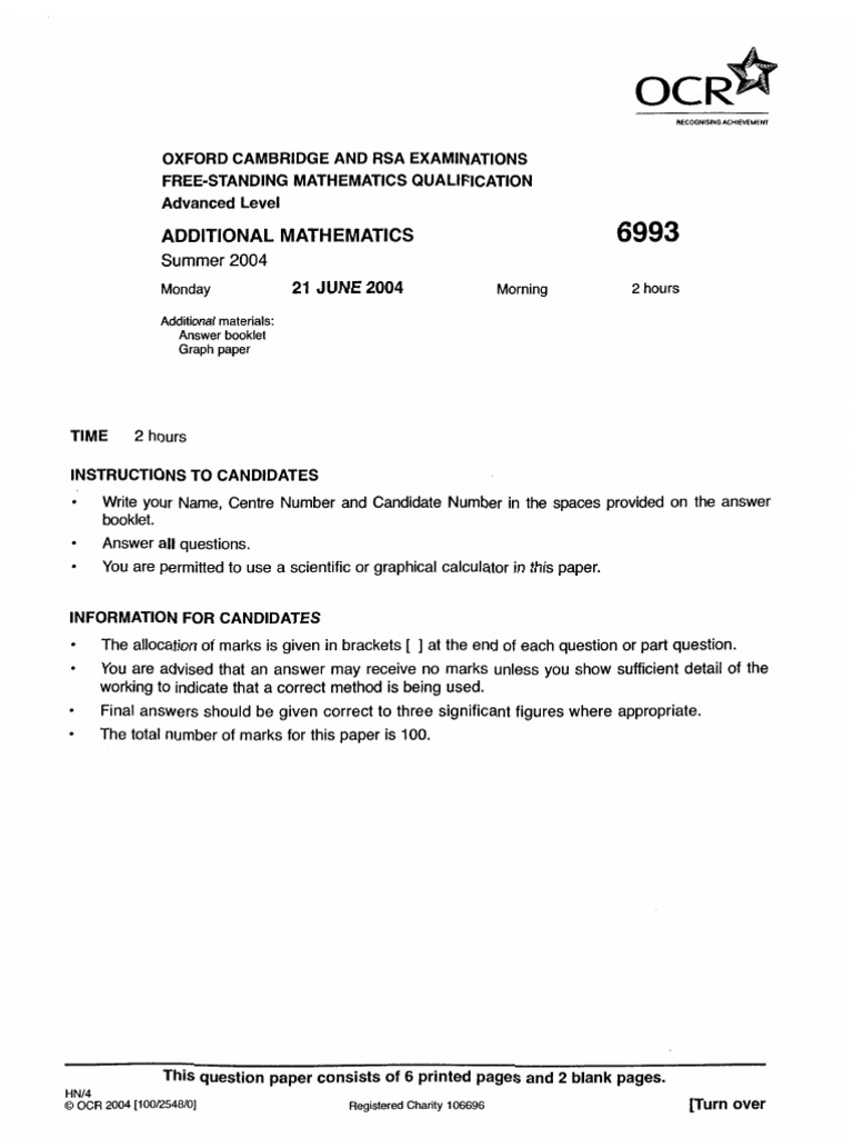 Additional Math OCR 04 JUN With Ms | PDF | Quadratic Equation ...