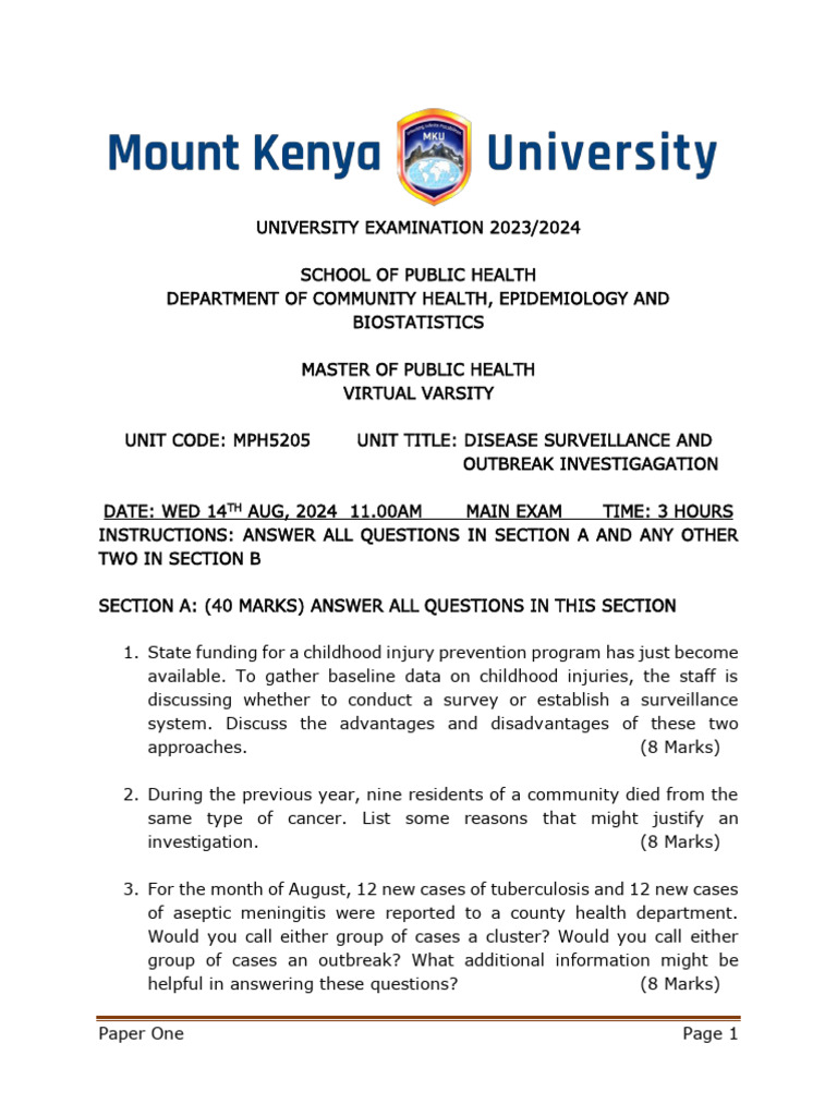 Mph5205 Desease Surveillance and Outbreak Investigagation Virt Main | PDF | Public Health