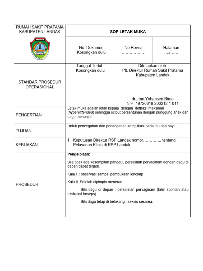 Sop Letak Muka RSP | PDF