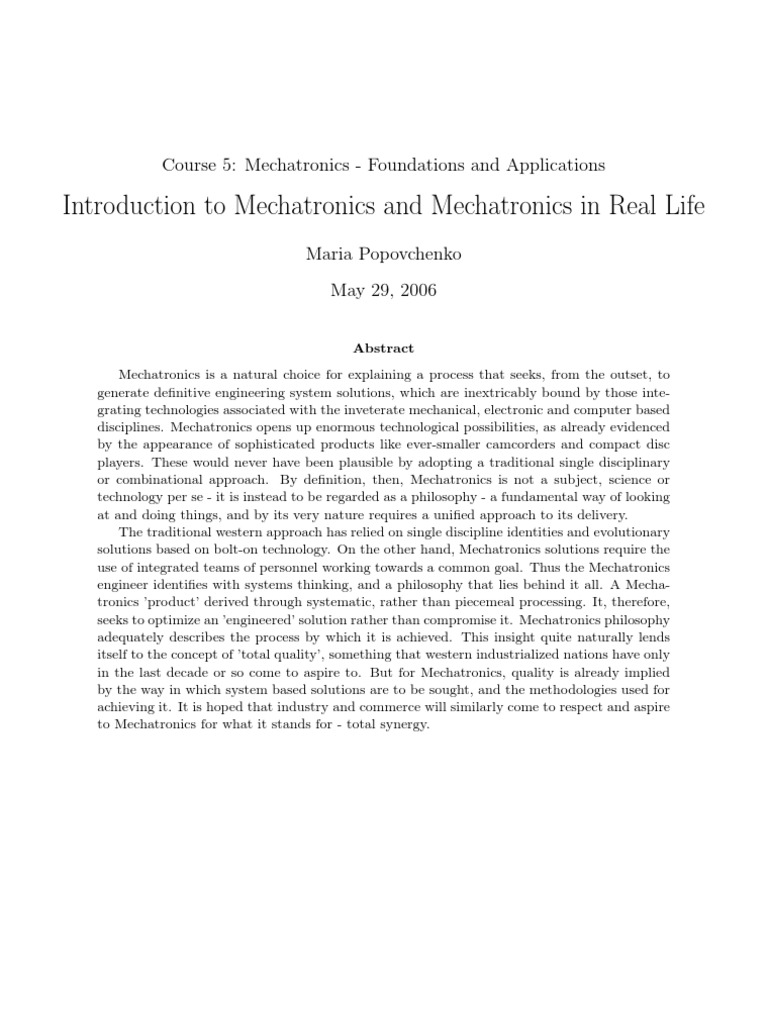 Mechatronic Systems | PDF