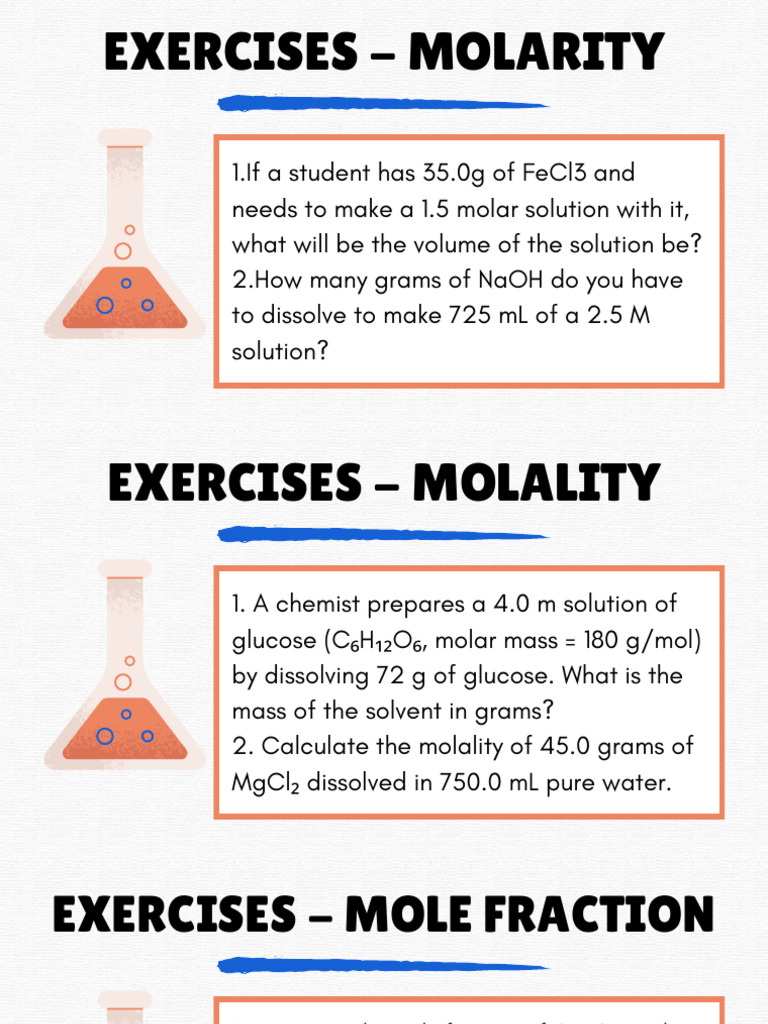 MOLARITY, MOLALITY, MOLE FRACTION EXERCISES | PDF