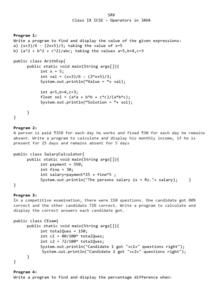 Class IX ICSE - Operators | PDF | Software Engineering | Computer ...