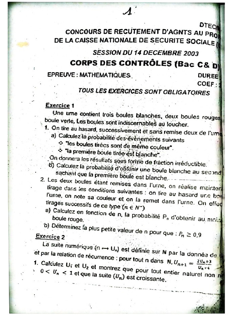 Épreuves de Maths (Concoures Douanes) | PDF