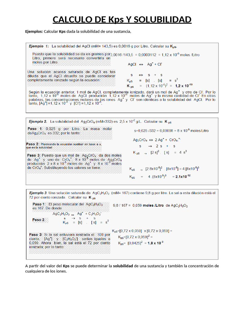 Problemas de Claculos de Kps y Solubilidad | PDF