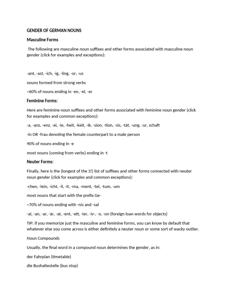 German Nouns: Gender and Plurals Guide | PDF