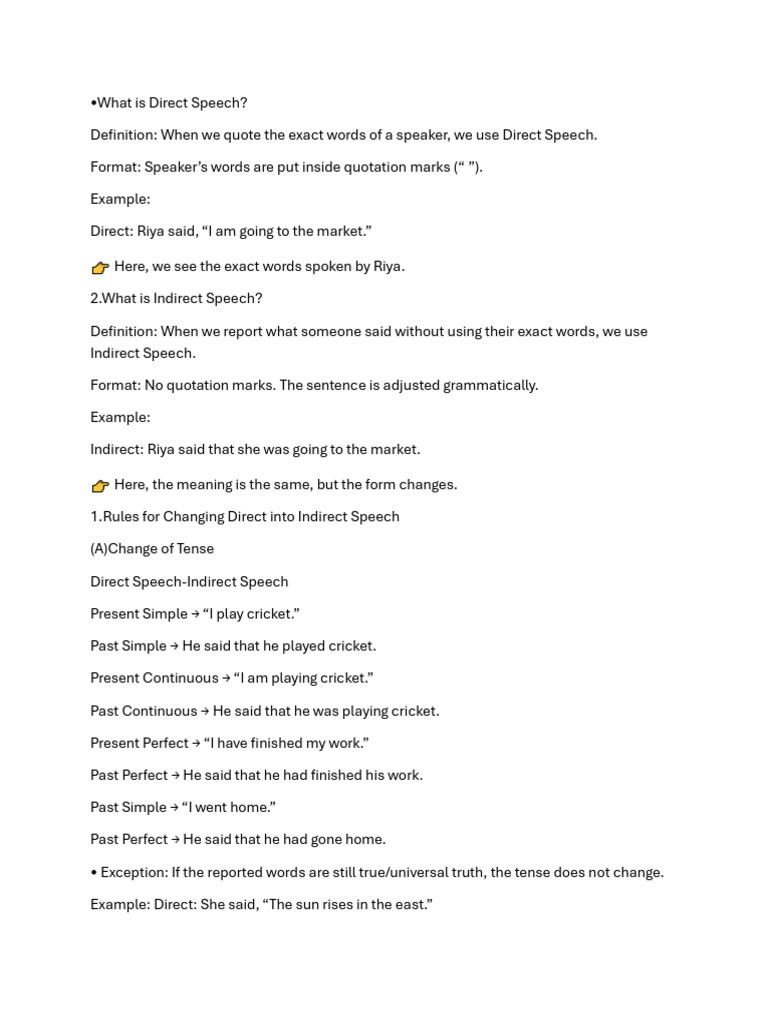 Direct vs Indirect Speech Explained | PDF