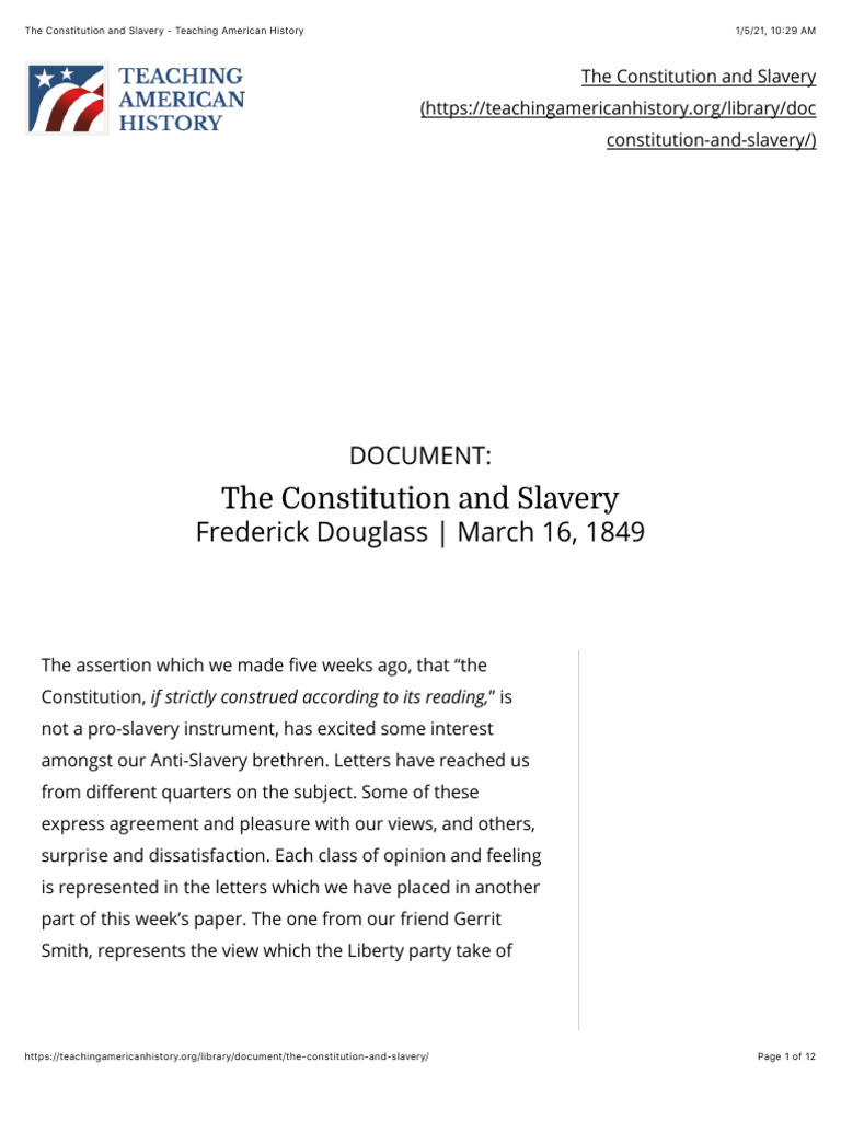 Constitution's Role in Slavery Debate | PDF | Slavery | Frederick Douglass