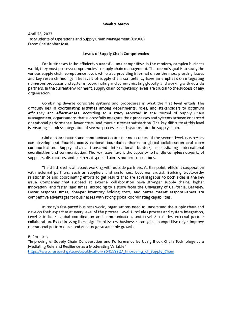 Supply Chain Competency Levels Explained | PDF | Lean Manufacturing ...