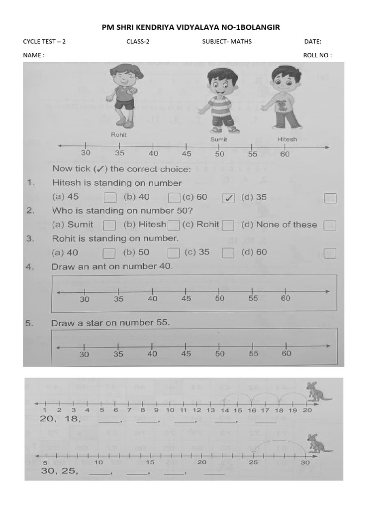 Class 2 Maths Cycle Test 2 - KV No. 1 Bolangir | PDF